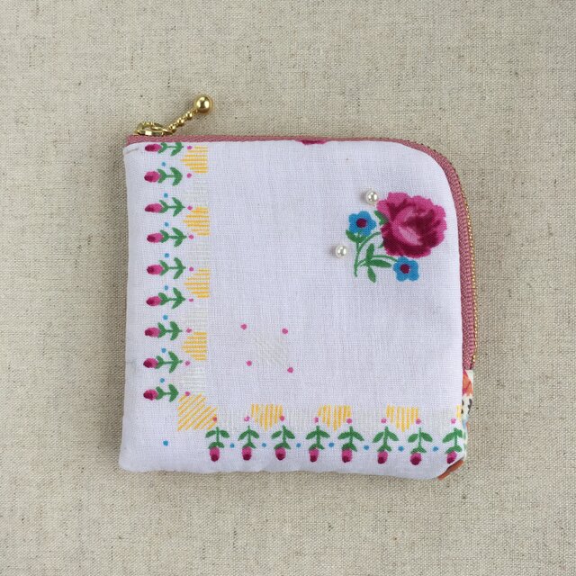 【送料無料】コインケース L字ファスナー ハンカチのバラ | iichi ハンドメイド・クラフト作品・手仕事品の通販
