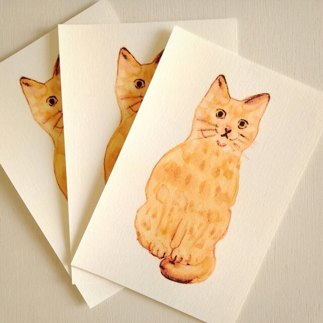 ㉑「茶色い猫」ポストカード・3枚セット | iichi 日々の暮らしを心地よくするハンドメイドやアンティークのマーケットプレイス