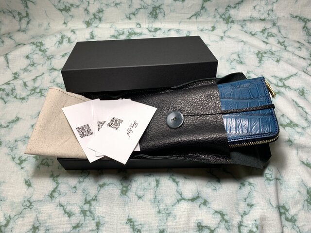 ワニ革【ブルージーン：ヴィンテージ】(アリゲーター鰐:テール) firebird【オイスター】ラウンドロング | iichi ハンドメイド・クラフト作品・手仕事品の通販