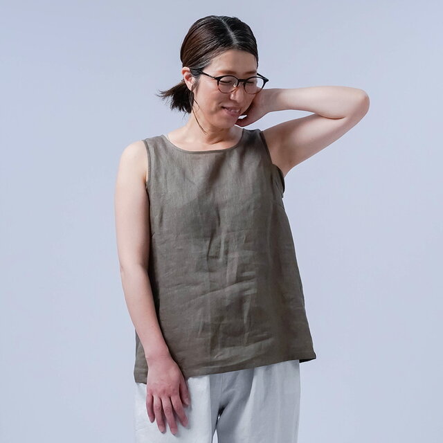 【wafu】 Lサイズ リネンタンクトップ 脇汗対策の救世主 脇汗速乾 よしタンク / 鶯茶 p005c-ugc1-l | iichi ハンドメイド・クラフト作品・手仕事品の通販