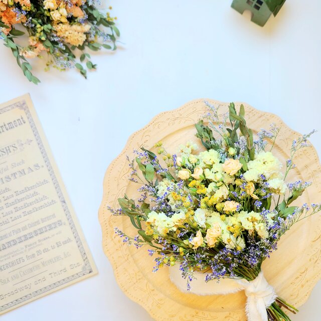 ny ミニ薔薇とリモニウムのナチュラルスワッグ アンティーク ボタニカル | iichi ハンドメイド・クラフト作品・手仕事品の通販