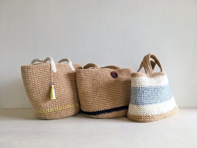 麻ひもバッグ mini IceBlue | iichi 日々の暮らしを心地よくするハンドメイドやアンティークのマーケットプレイス