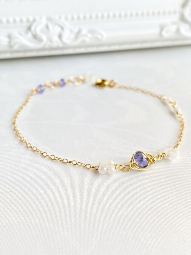 14kgf 宝石質AAAタンザナイトとムーンストーンのブレスレット /ac531 | iichi ハンドメイド・クラフト作品・手仕事品の通販