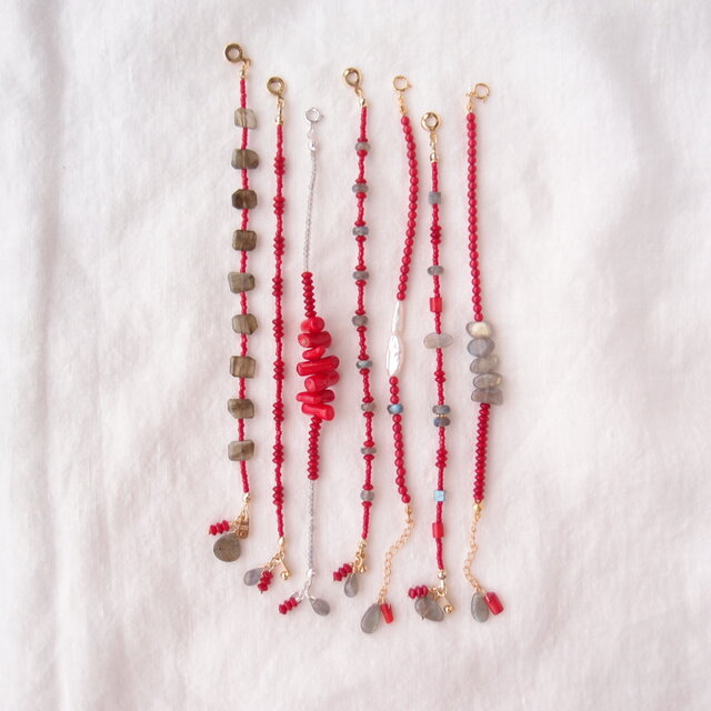 Labradorite × Red Coral Bracelet【GP】ラブラドライト×レッドコーラル ブレスレット | iichi ハンドメイド・クラフト作品・手仕事品の通販