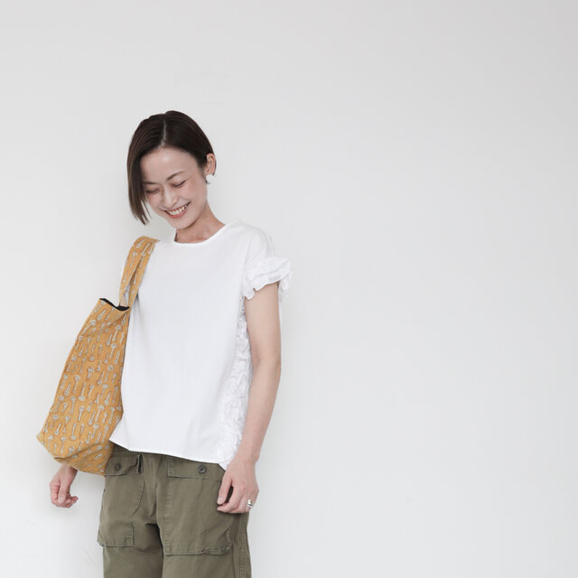 夏のお出かけセット / frill tops white and kinchaku bag | iichi ハンドメイド・アンティーク・食品・ギフト・手作り
