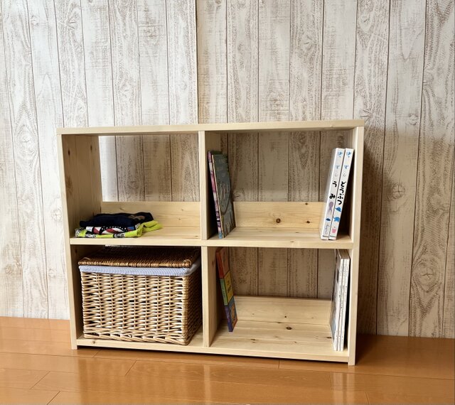 *フリーラック ボックス収納 4マスシェルフ ランドセルラック 教具棚 モンテッソーリ ~ミディアム~ 90 | iichi 日々の暮らしを心地よくするハンドメイドやアンティークのマーケットプレイス