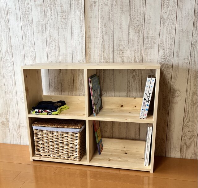 *フリーラック ボックス収納 4マスシェルフ ランドセルラック 教具棚 モンテッソーリ ~ミディアム~ 90 | iichi 日々の暮らしを心地よくするハンドメイドやアンティークのマーケットプレイス