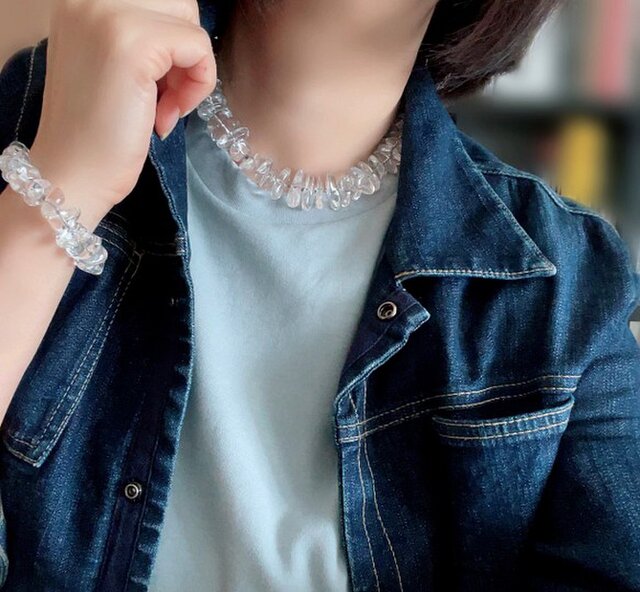 ロングにもなる！涼しげ水晶 ラフカットのネックレス＆ブレスレット | iichi ハンドメイド・クラフト作品・手仕事品の通販
