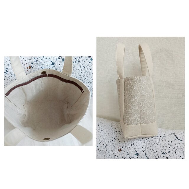 綿麻カットワークレースx帆布のトートバッグS | iichi ハンドメイド・クラフト作品・手仕事品の通販