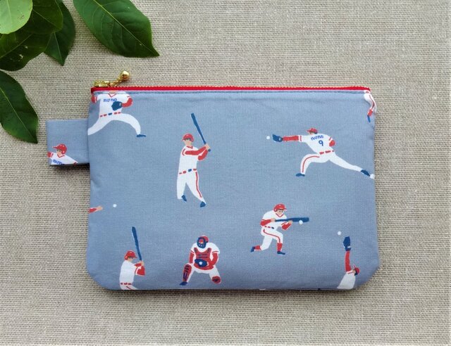 ＊野球1＊フラットポーチ＊ファスナー18cm＊baseball＊ | iichi 日々の暮らしを心地よくするハンドメイドやアンティークのマーケットプレイス