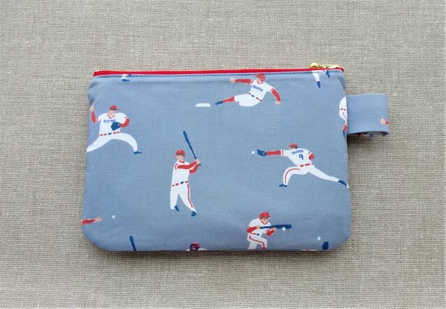 ＊野球1＊フラットポーチ＊ファスナー18cm＊baseball＊ | iichi 日々の暮らしを心地よくするハンドメイドやアンティークのマーケットプレイス