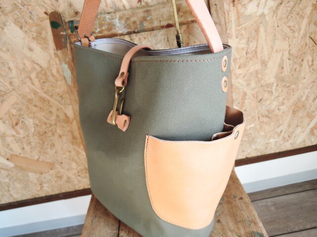 ≪web限定≫ 【ORZO】8号帆布＆ヌメ革 ワンショルダートート BAG A4対応 カーキ×ベージュ OR-901c | iichi ハンドメイド・クラフト作品・手仕事品の通販