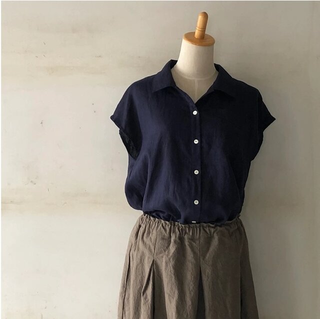 今夏NEW シャツブラウス frech linen100% | iichi 日々の暮らしを心地よくするハンドメイドやアンティークのマーケットプレイス
