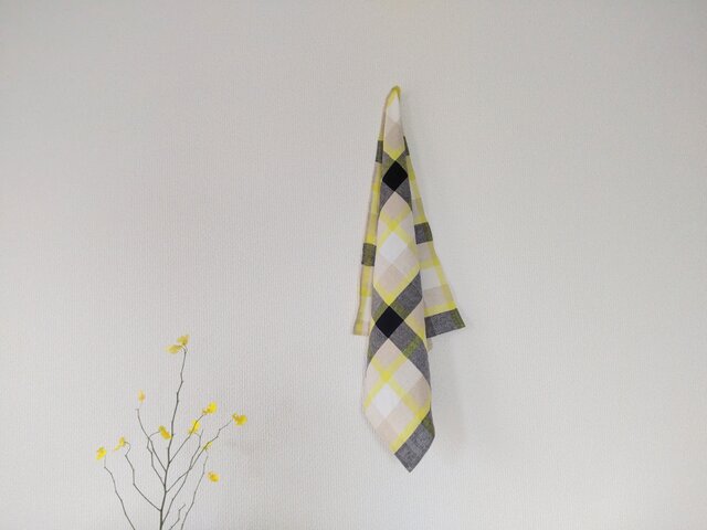 日用品店（布）リネン混クロス ／ レモン×ネイビー ／53cm×53cm ループ付き | iichi ハンドメイド・クラフト作品・手仕事品の通販