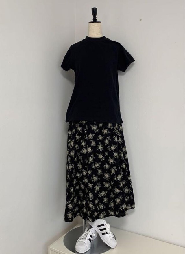 フレアーロングスカート シーチング・リリアン ネイビー/ブラック・コットン100％ 丈85cm きれいなライン | iichi ハンドメイド・クラフト作品・手仕事品の通販