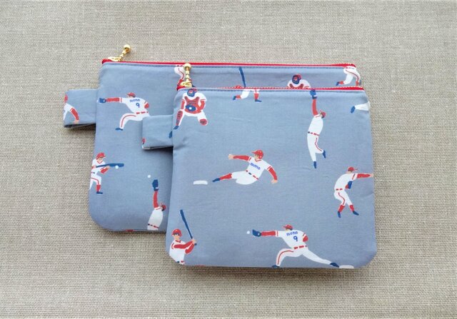 ＊野球2＊フラットポーチ＊ファスナー20cm＊baseball＊ | iichi 日々の暮らしを心地よくするハンドメイドやアンティークのマーケットプレイス