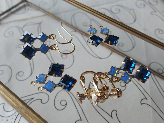 ヴィンテージ Starシャイン×モンタナBlue／Square ピアスまたはイヤリング | iichi 日々の暮らしを心地よくするハンドメイドやアンティークのマーケットプレイス