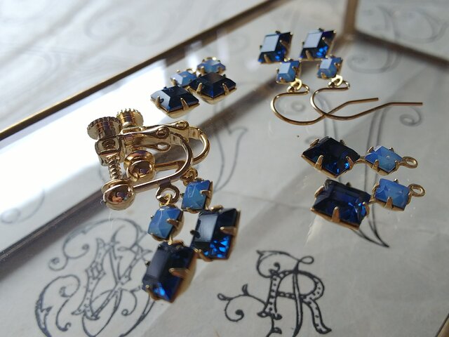 ヴィンテージ Starシャイン×モンタナBlue／Square ピアスまたはイヤリング | iichi 日々の暮らしを心地よくするハンドメイドやアンティークのマーケットプレイス