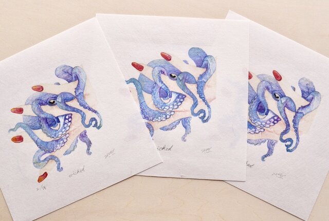 【額あり】ホワイト額ガラス面 木版画 スクエア10×10cm 「wicked」 | iichi ハンドメイド・クラフト作品・手仕事品の通販