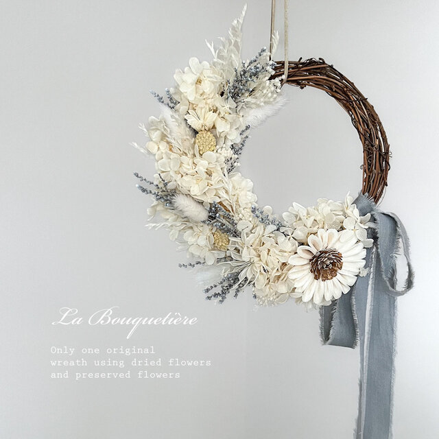 ギフトBOX付 爽やかブルーのリース | iichi ハンドメイド・クラフト作品・手仕事品の通販