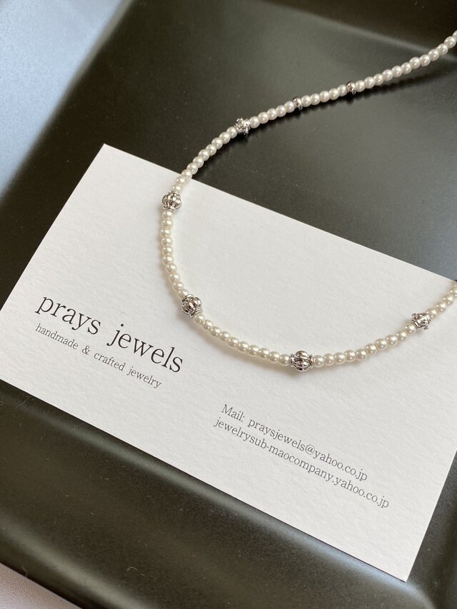 小粒パールシルバーロンデル一連カジュアルネックレス 3mm 38～43.5cm | iichi ハンドメイド・クラフト作品・手仕事品の通販