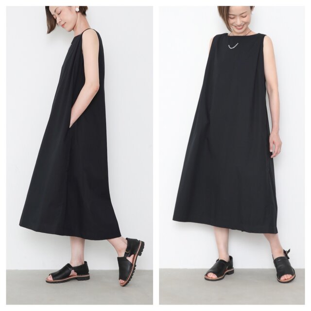 夏のお出かけセット4 / kamisun one piece black and kinchaku bag | iichi ハンドメイド・クラフト作品・手仕事品の通販