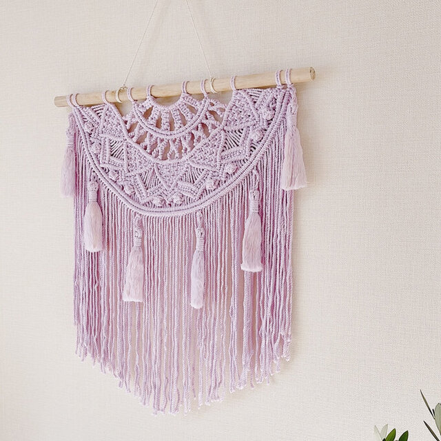 流木マクラメタペストリー むらさき タッセル Bohoインテリア | iichi ハンドメイド・クラフト作品・手仕事品の通販