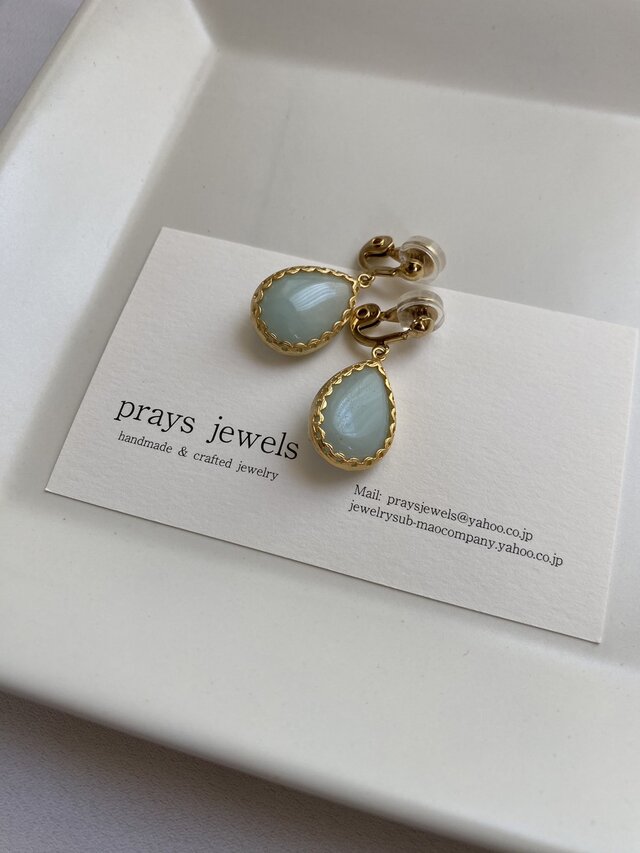 主役級！アマゾナイトフレーミングストーン ソフトタッチ痛みなくしっかりとホールドのイヤリング！ | iichi ハンドメイド・クラフト作品・手仕事品の通販