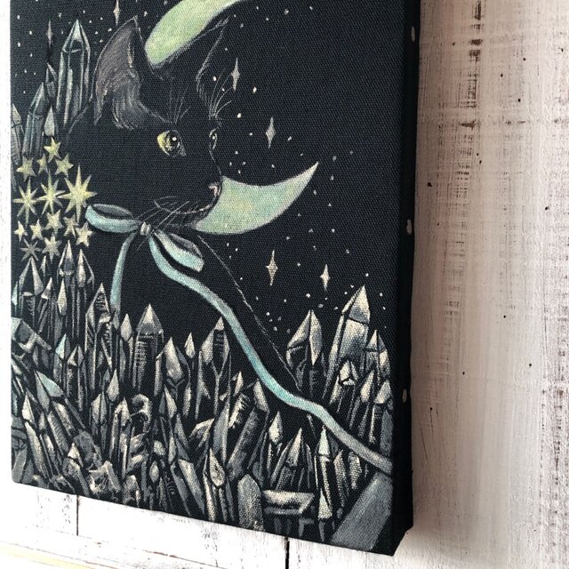 「まってるよ」SMサイズ アート作品 アクリル画 猫 原画 徳島洋子作品 ★ 星月猫 | iichi ハンドメイド・クラフト作品・手仕事品の通販