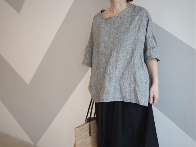 リネン千鳥柄のワイドトップス No.277 | iichi 日々の暮らしを心地よくするハンドメイドやアンティークのマーケットプレイス