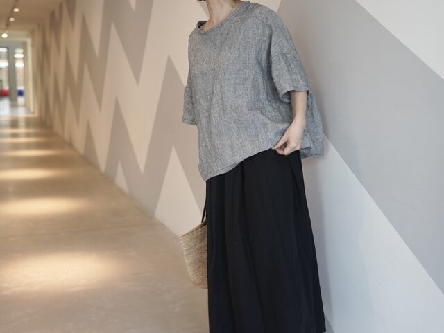 リネン千鳥柄のワイドトップス No.277 | iichi 日々の暮らしを心地よくするハンドメイドやアンティークのマーケットプレイス