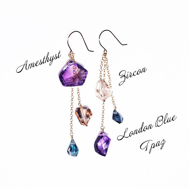 ☆K10・3種のジュエルによる黄昏空の色のピアス ～Evening sky | iichi ハンドメイド・クラフト作品・手仕事品の通販