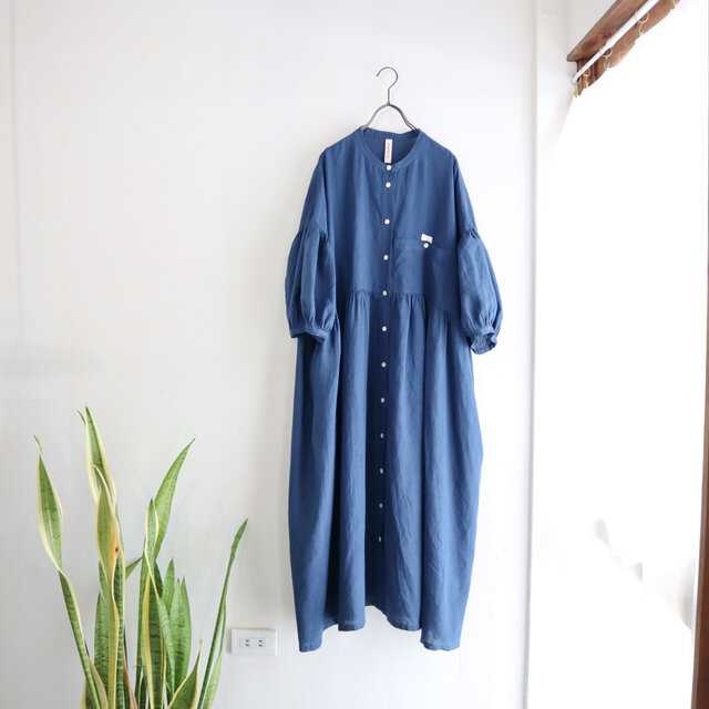 balloon sleeve gather dress ( ocean ) | iichi ハンドメイド・クラフト作品・手仕事品の通販