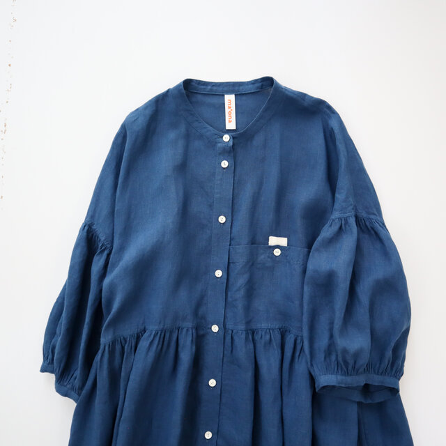 balloon sleeve gather dress ( ocean ) | iichi ハンドメイド・クラフト作品・手仕事品の通販