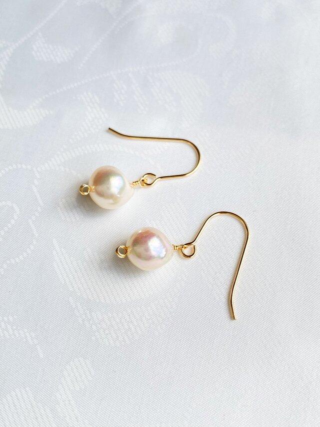 14kgf 一点もの。あこや真珠の一粒ピアス ac/545 | iichi ハンドメイド・クラフト作品・手仕事品の通販