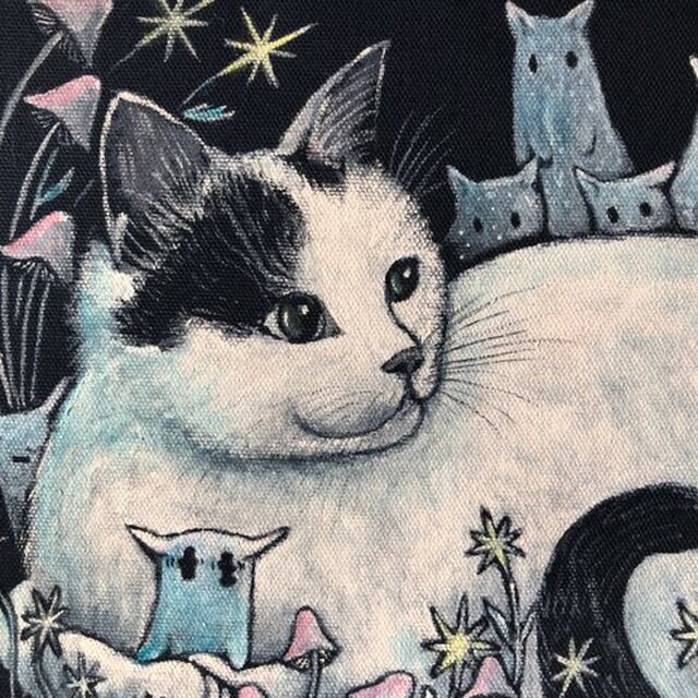 「猫木霊(これをあげます はなしてください)」SMサイズ アート作品 アクリル画 猫 原画 徳島洋子作品 ★ 星月猫 | iichi ハンドメイド・クラフト作品・手仕事品の通販