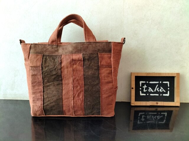 柿渋染トートバッグ 2Way | iichi 日々の暮らしを心地よくするハンドメイドやアンティークのマーケットプレイス