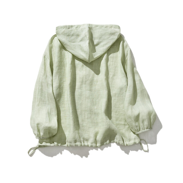 涼し気な雰囲気が魅力のリネン素材のブルゾン フード付き ライトアウター ミントグリーン 230613-4 | iichi 日々の暮らしを心地よくするハンドメイドやアンティークのマーケットプレイス