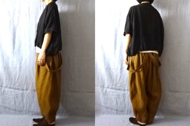 【受注制作】カーキ茶/綾織40リネン 3tuckバルーンパンツ(取り外し可能サスペンダー付) | iichi ハンドメイド・クラフト作品 ...