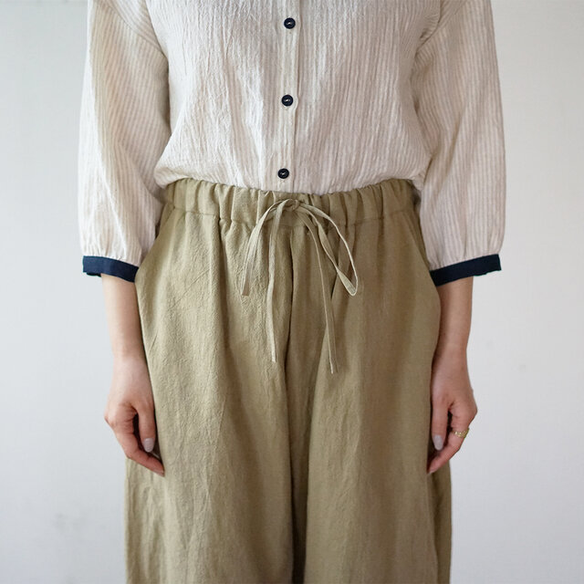 綿麻ギャザーパンツ 股下60cm[ソイルベージュ] | iichi ハンドメイド・クラフト作品・手仕事品の通販