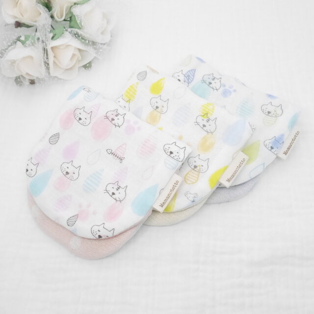 にゃんこしずく3枚セット｜8重ガーゼハンカチ｜10×20cm｜Gauze Fabric | iichi ハンドメイド・クラフト作品・手仕事品の通販