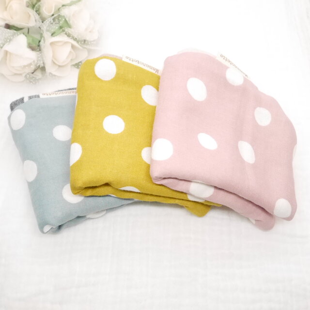 フレンチドット3枚セット｜8重ガーゼハンカチ｜20×20cm｜Gauze Fabric | iichi ハンドメイド・クラフト作品・手仕事品の通販