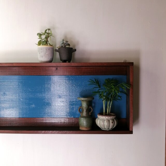 Vintage Shelf 『blue line』レトロ ヴィンテージ シェルフ | iichi ハンドメイド・クラフト作品・手仕事品の通販