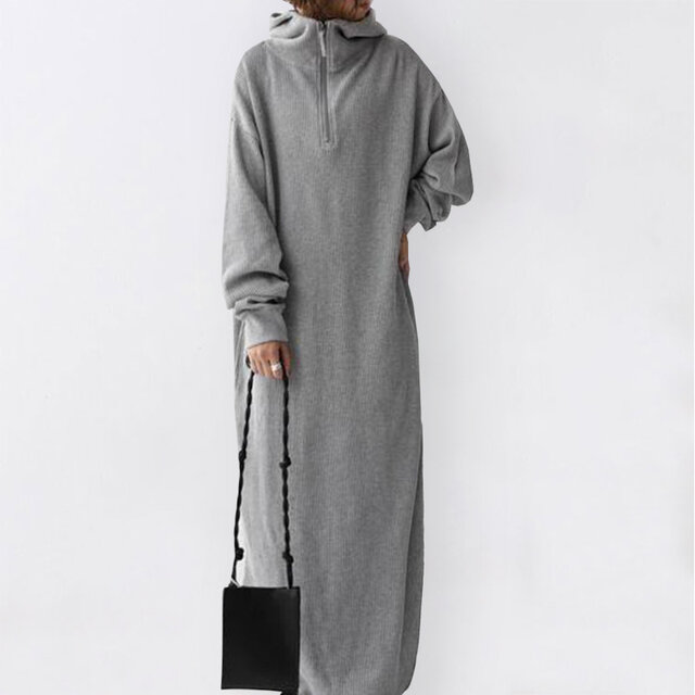 ワンピース ロングワンピース グレー ブラック 長袖 ロング丈 レディース 春 無地 不規則 おしゃれ 通勤 ゆったり | iichi ハンドメイド・クラフト作品・手仕事品の通販