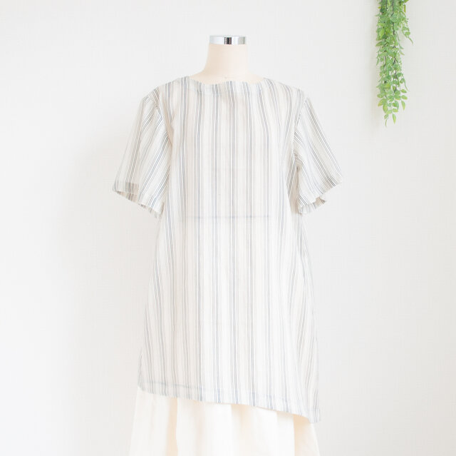 【完全一点物】アシンメトリーチュニック(グレーストライプ) | iichi ハンドメイド・クラフト作品・手仕事品の通販