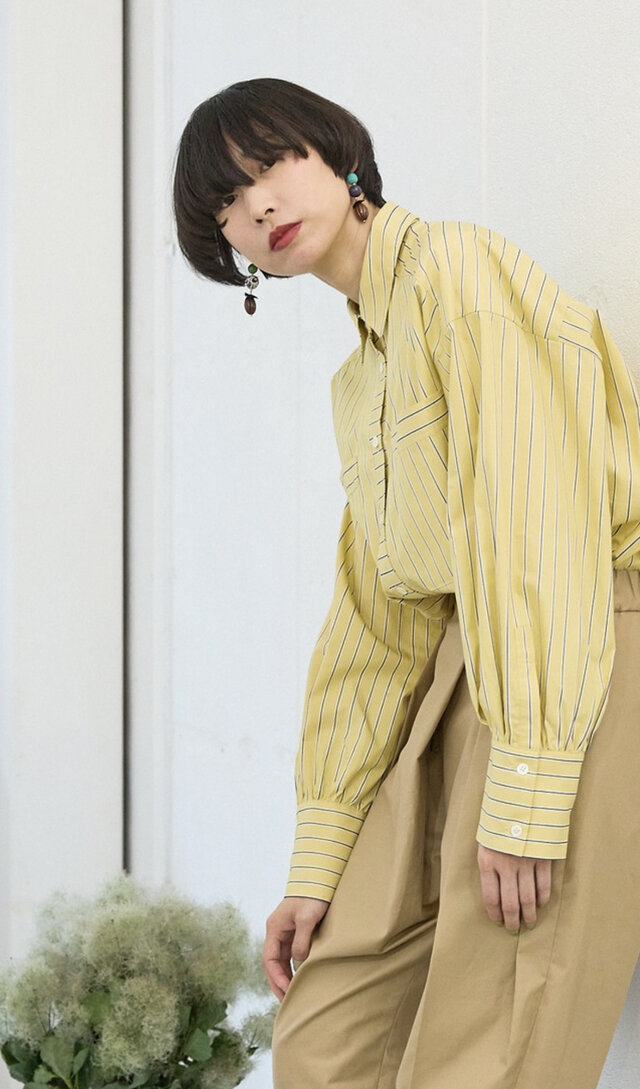 Wポケット ストライプ オーバーシャツ 【yellow】 | iichi ハンドメイド・クラフト作品・手仕事品の通販