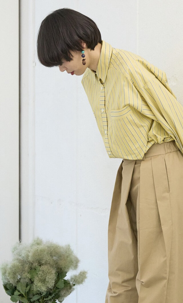 Wポケット ストライプ オーバーシャツ 【yellow】 | iichi ハンドメイド・クラフト作品・手仕事品の通販