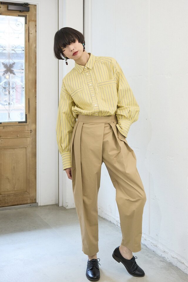 Wポケット ストライプ オーバーシャツ 【yellow】 | iichi ハンドメイド・クラフト作品・手仕事品の通販
