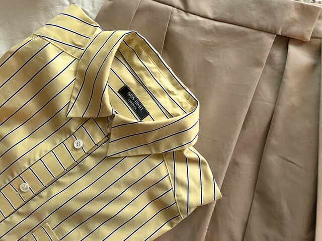 Wポケット ストライプ オーバーシャツ 【yellow】 | iichi ハンドメイド・クラフト作品・手仕事品の通販