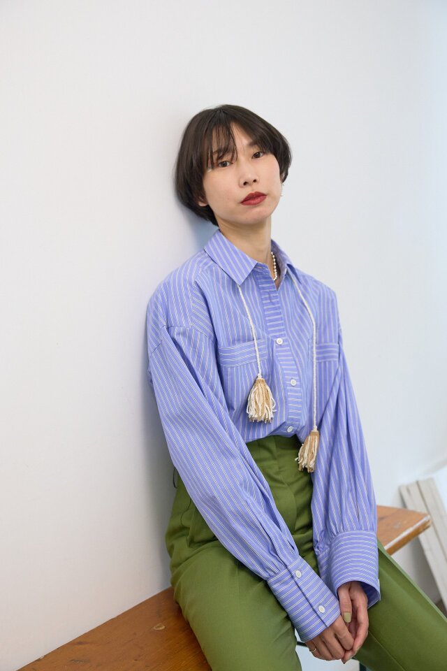 Wポケット ストライプ オーバーシャツ【スカイブルー】 | iichi ハンドメイド・クラフト作品・手仕事品の通販